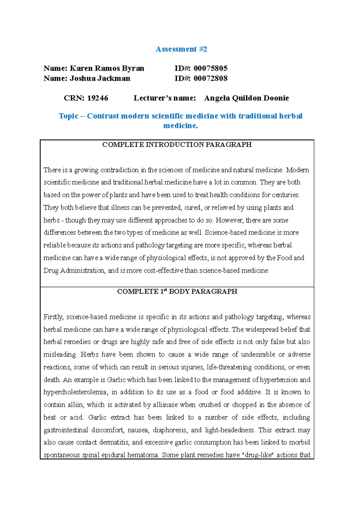 Assessment 2 Contrast Essay - Assessment Name: Karen Ramos Byran ID ...