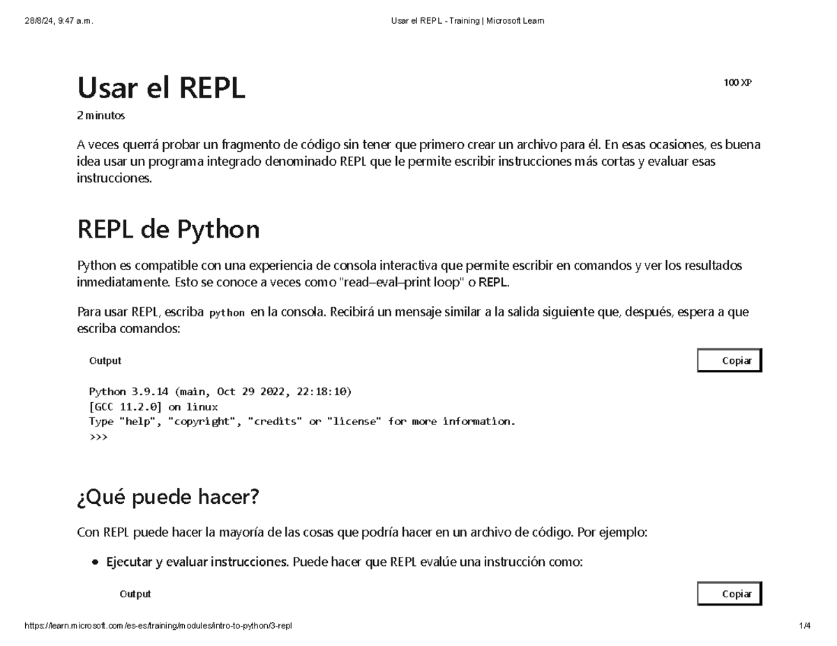 Introd 3 - apuntes python - Usar el REPL 2 minutos A veces querrá ...