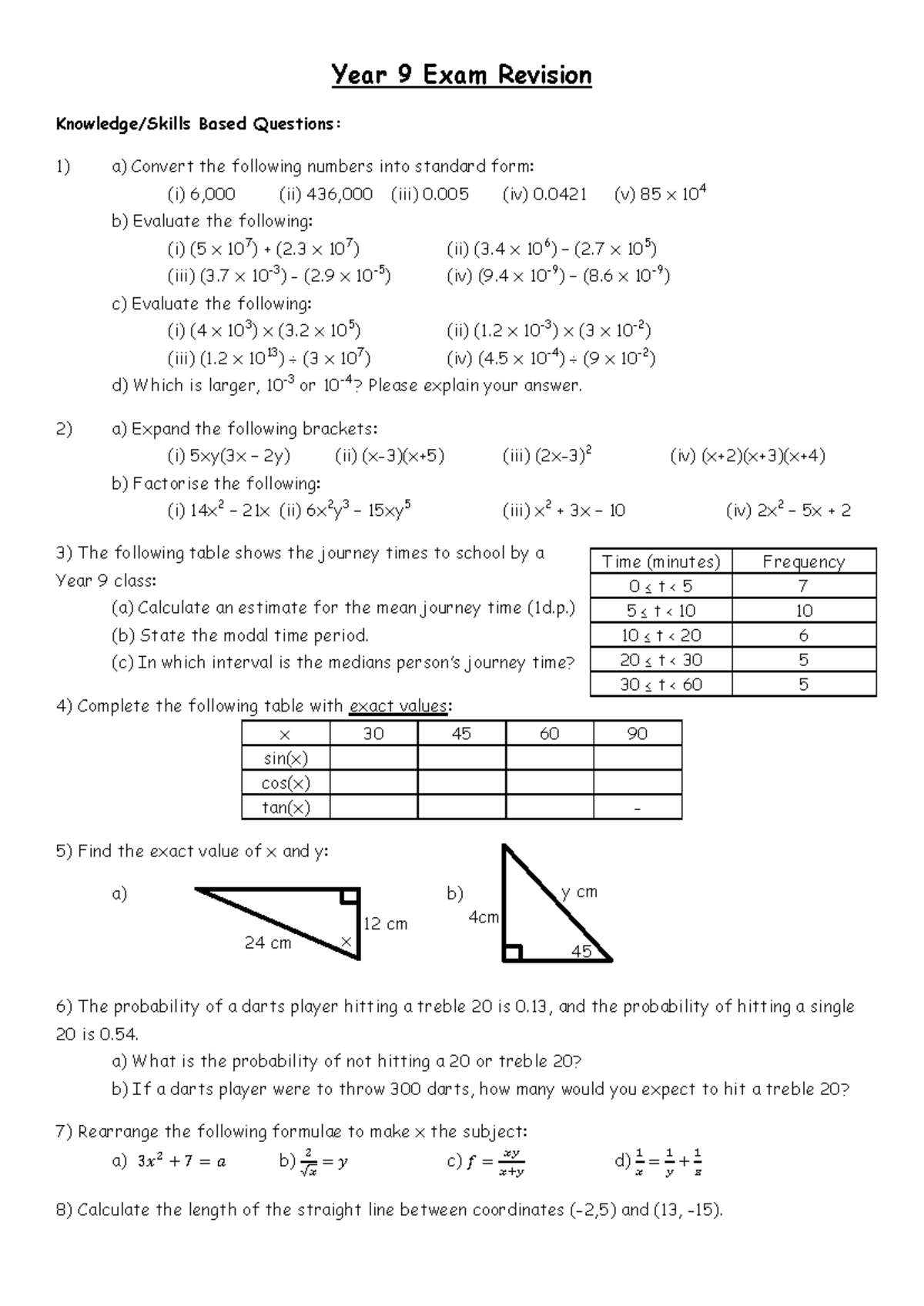 Year 9 Exam Revision (NEW - GCSE 2015 ) - Year 9 Exam Revision ...