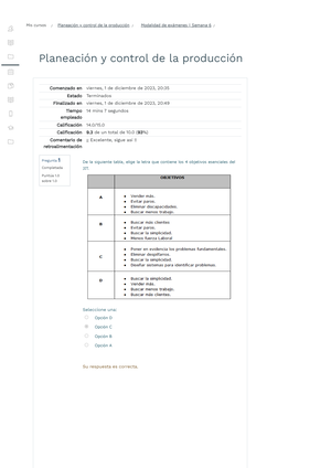 Planeaciòn y control de la producciòn - Examen primer parcial (Segunda vuelta) Revisión del ...