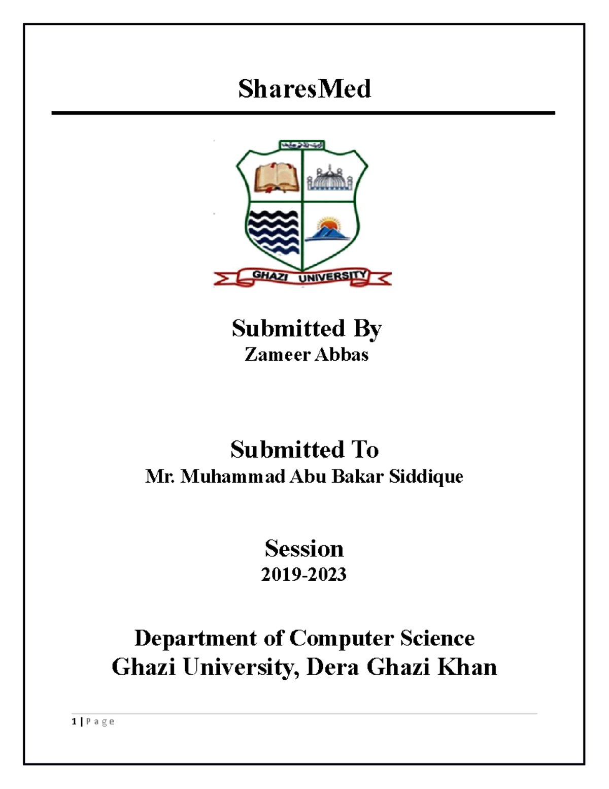 FYP Documentation CH# 1,2,3 - SharesMed Submitted By Zameer Abbas ...