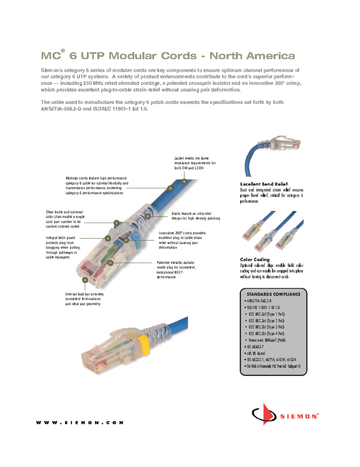 Patch cords CAT 6 - Tarea - MC ® 6 UTP Modular Cords - North America ...