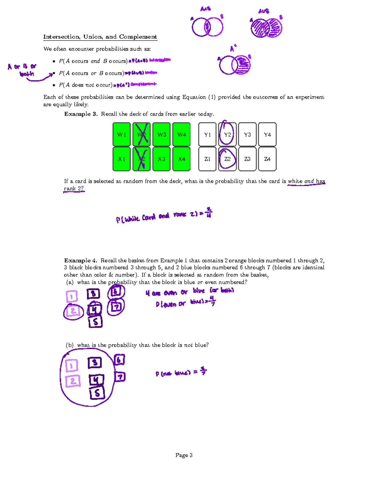 Probability theory + counting principles 3 - Intersection, Union, and Complement We often ...