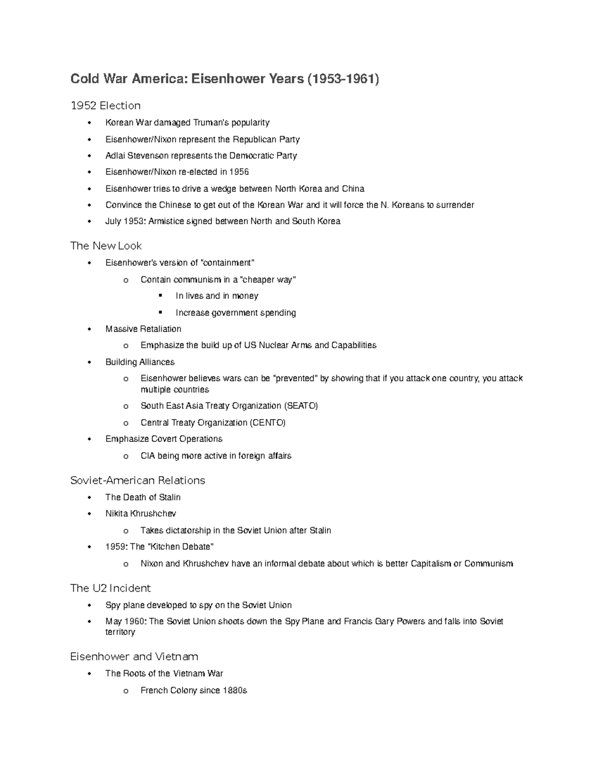 Cold War America - Notes - Cold War America: Eisenhower Years (1953 ...