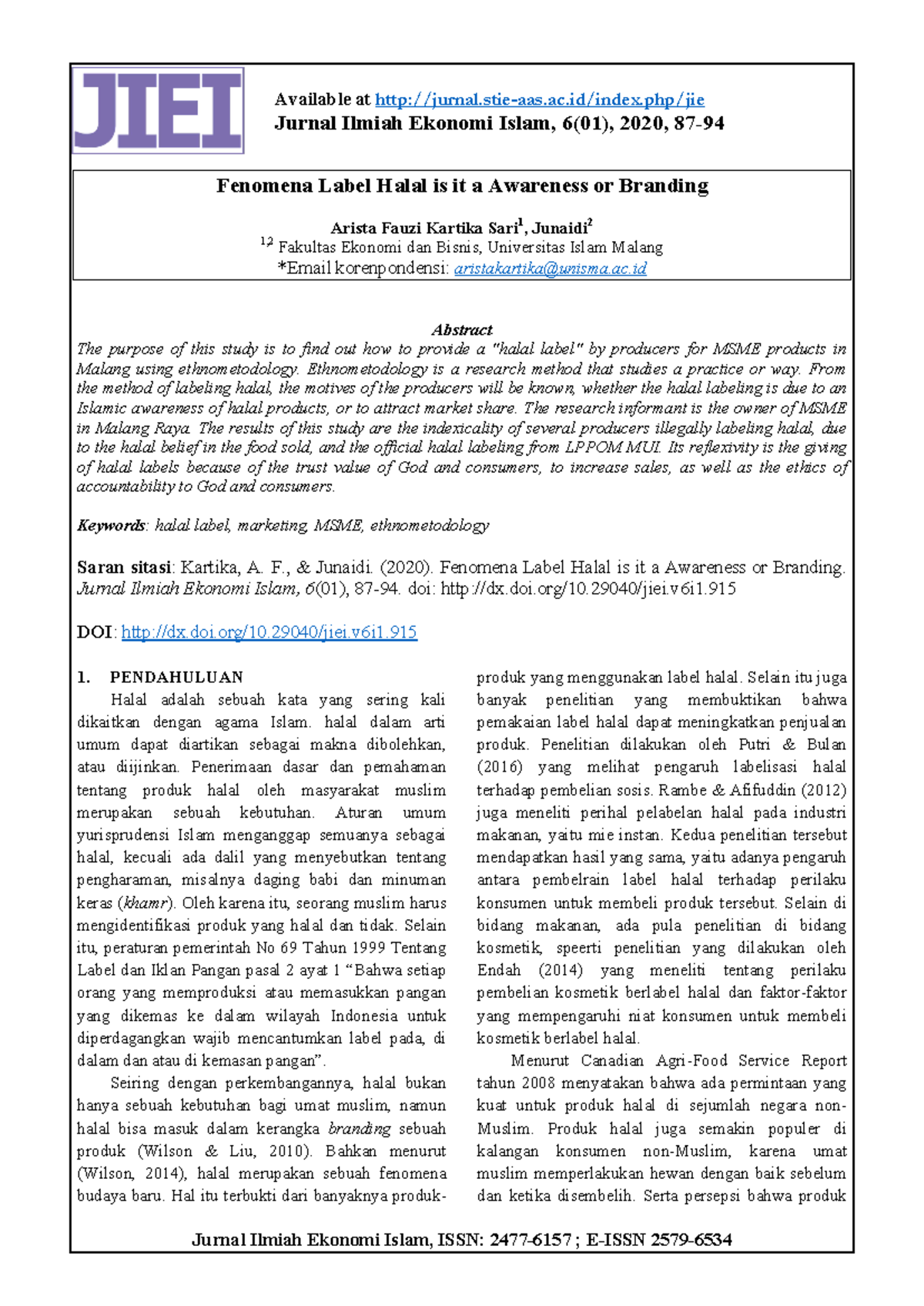 915 2693 1 PB - Fenomena Label Halal is it a Awareness or Branding ...