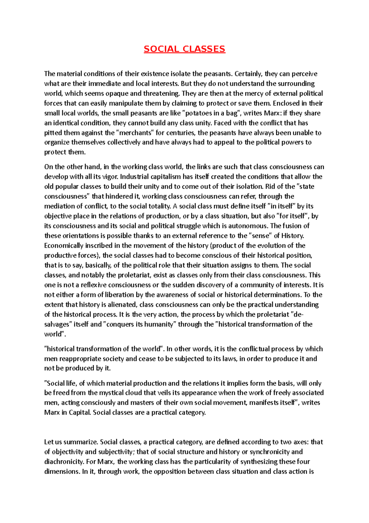 Introduction to sociology 33 - SOCIAL CLASSES The material conditions ...