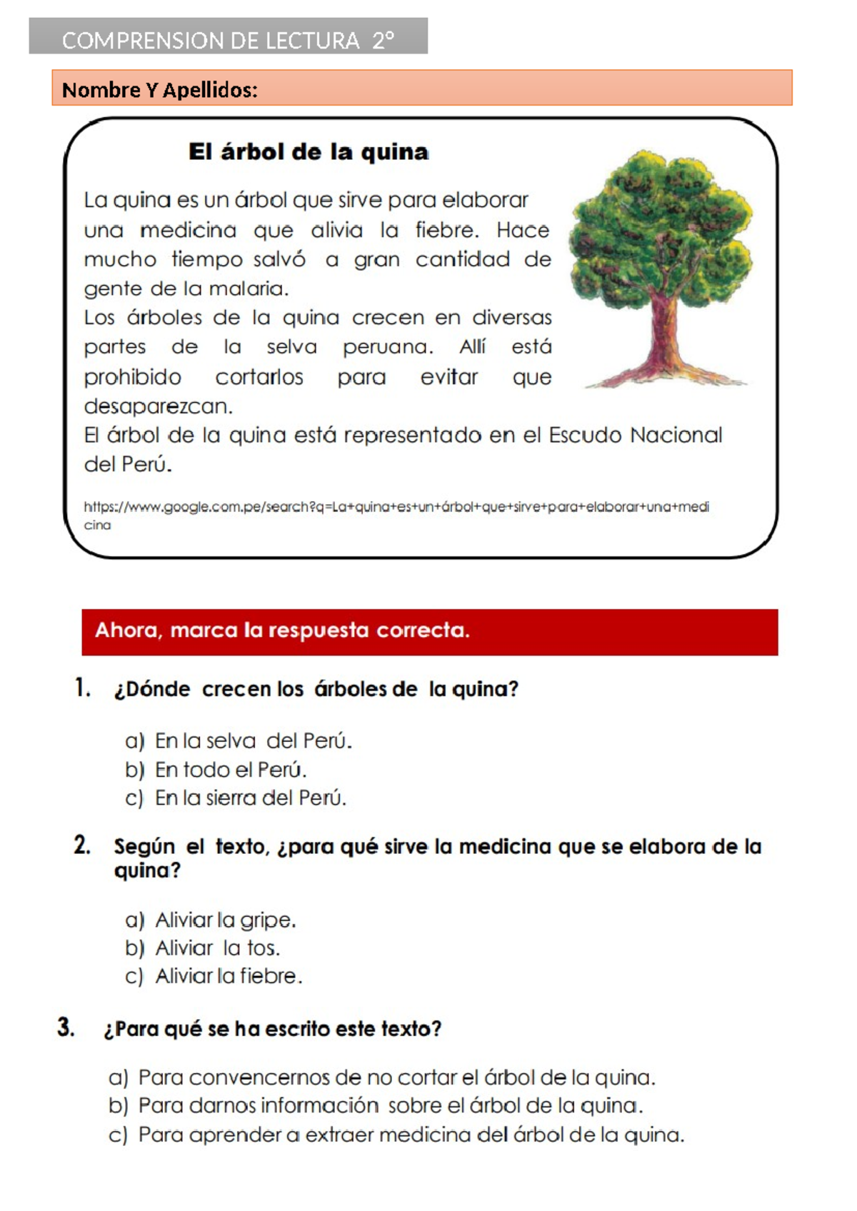 12 - 08 Lecturas - COMPRENSION DE LECTURA Nombre Y Apellidos: El árbol ...