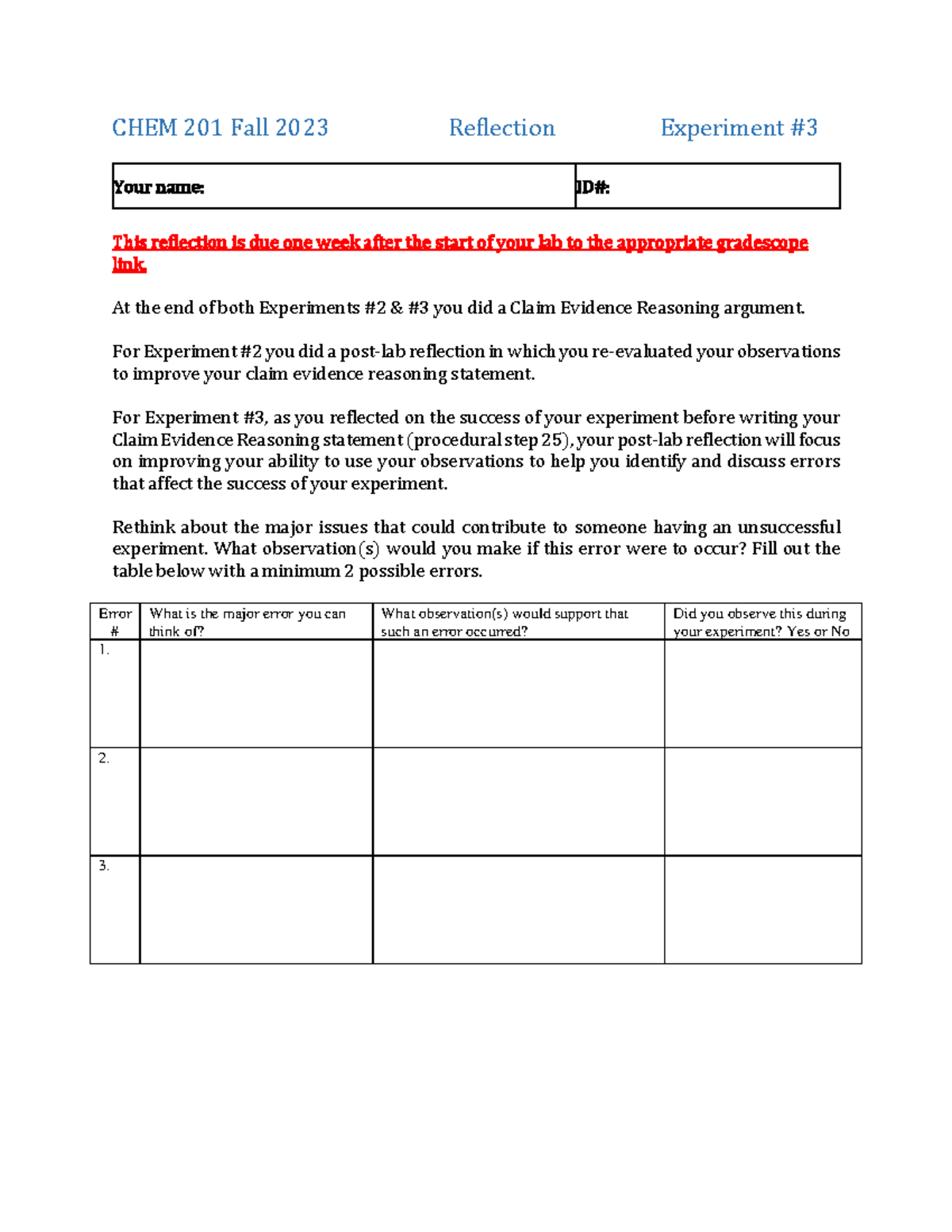 201 F23 Expt 3 Liquid Crystal reflection draft 41 - CHEM 201 Fall 2023 ...