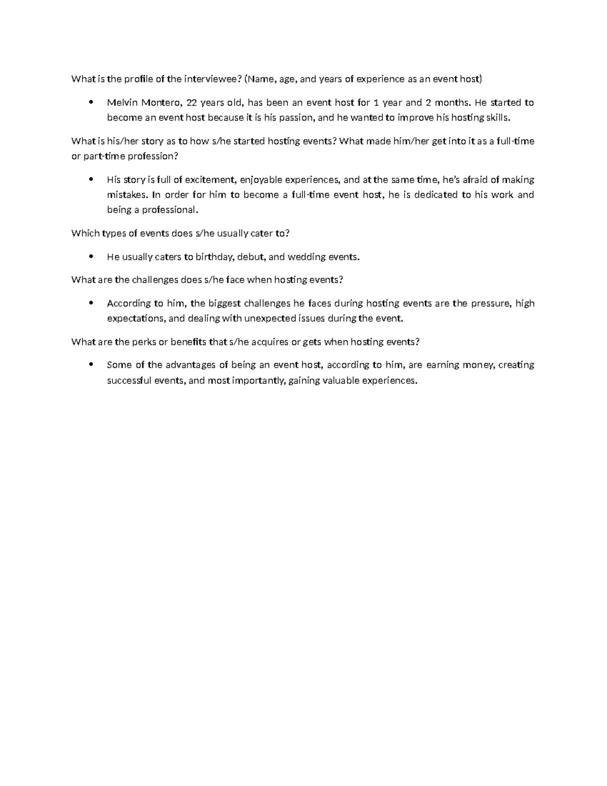 Document - Answer - What is the profile of the interviewee? (Name, age ...