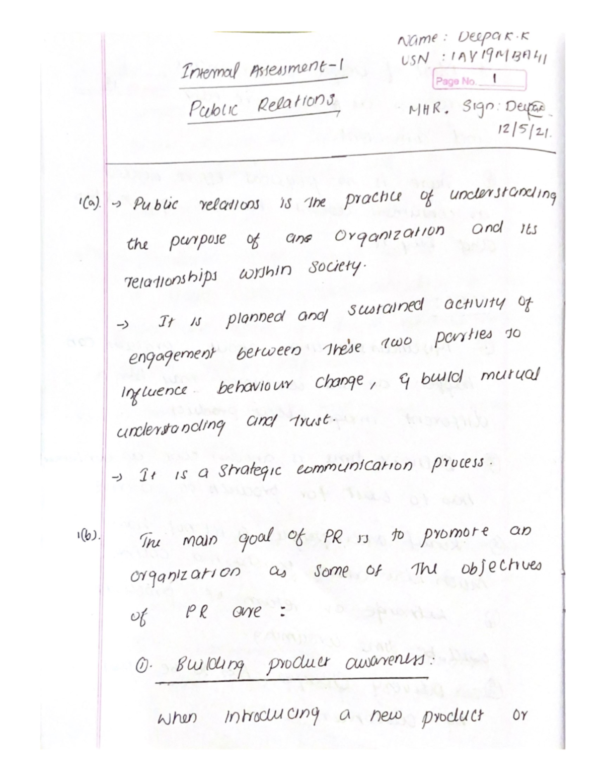 Deepak.K 1AY19MBA41 - these are assignments and internal examination ...