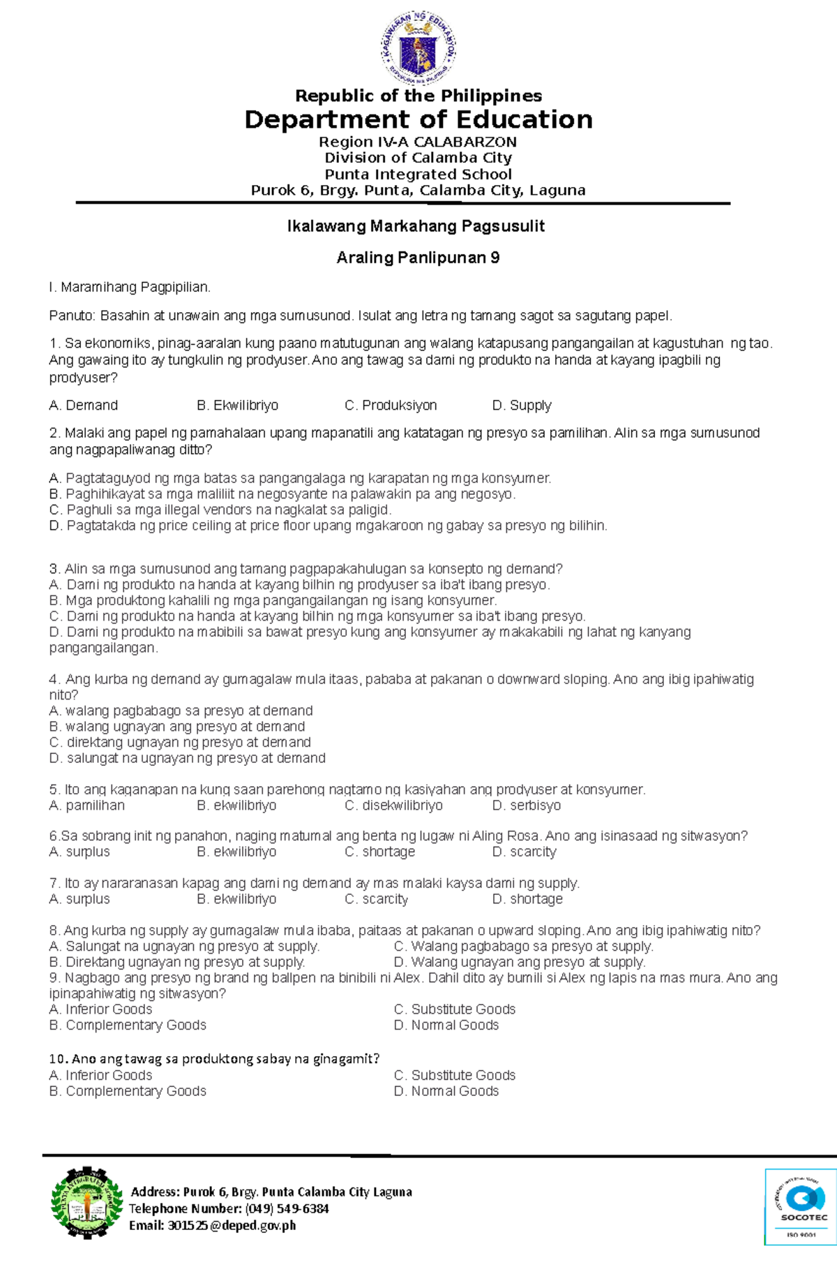 AP 2nd quarter exam - Notes for examination - Republic of the ...