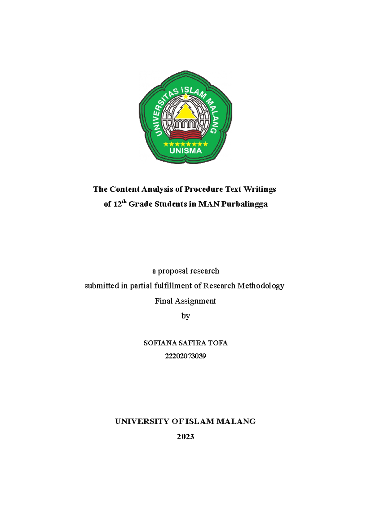Qualitative Research Proposal Content Analysis Sofiana Safira Tofa ...
