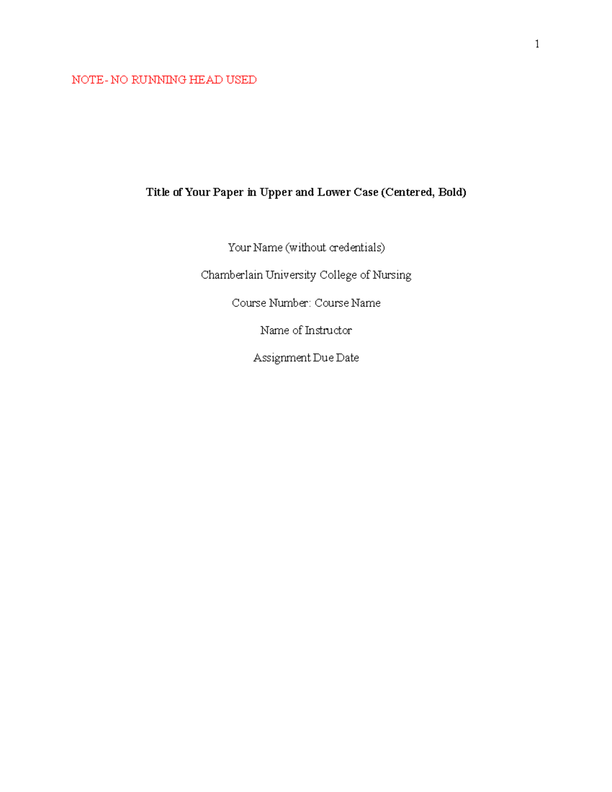 APA 7th Edition Paper Template - NOTE- NO RUNNING HEAD USED Title of ...