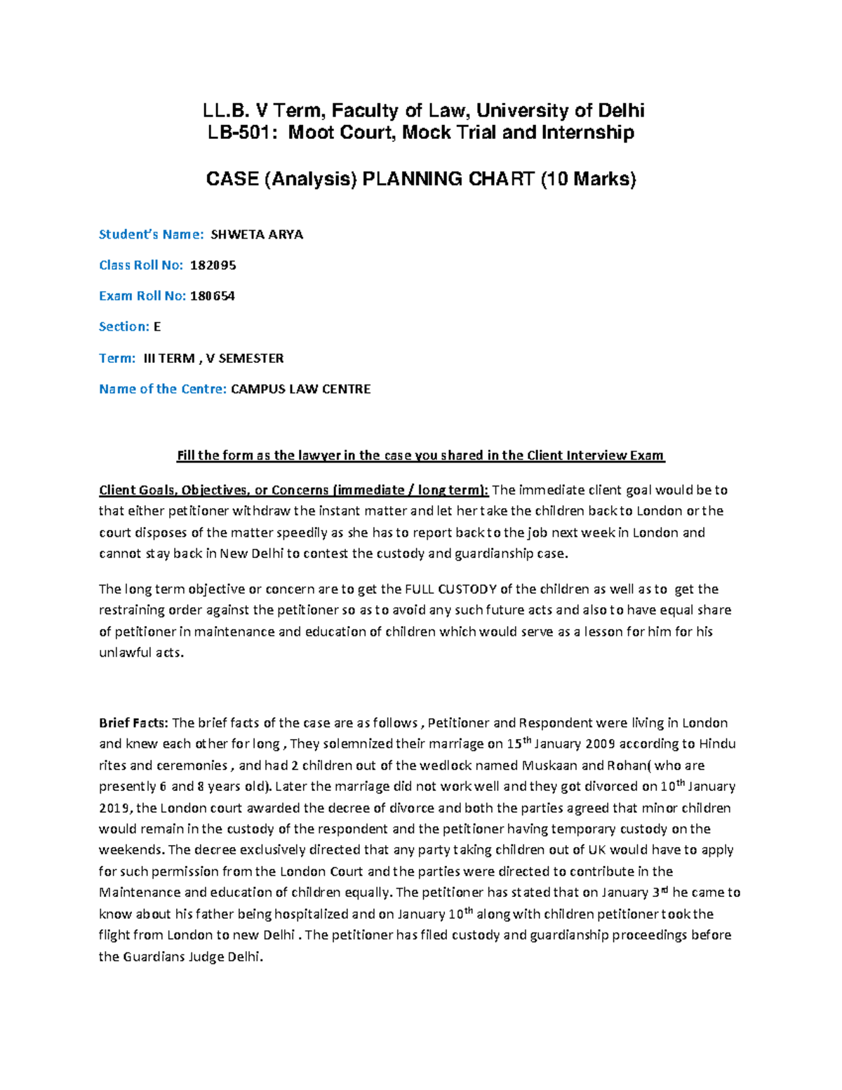 555000254 Case Analysis Planning Chart Exam CASE 3 Defence - LL. V Term ...