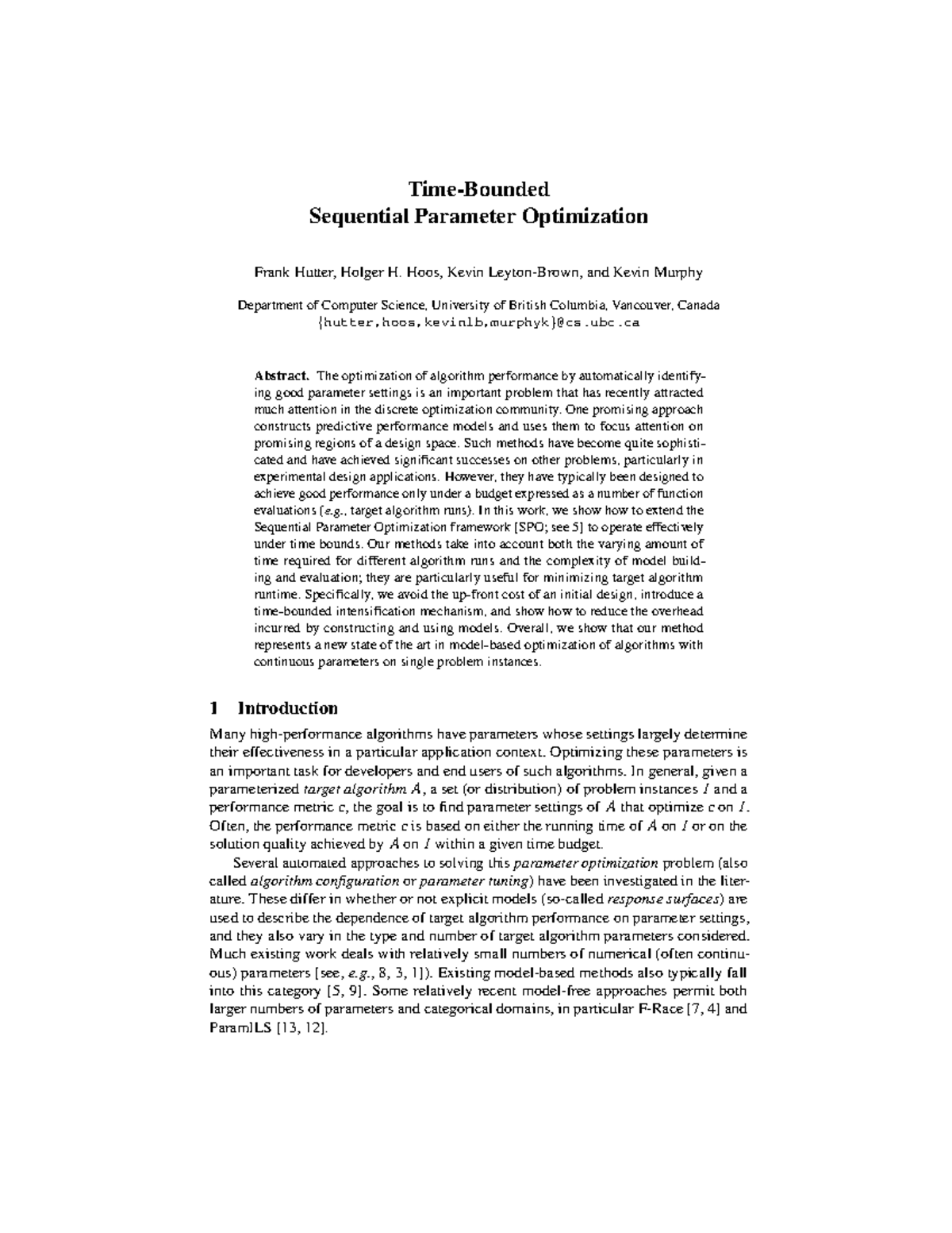 Time-Bounded Sequential Parameter Optimization - Time-Bounded Sequential Parameter Optimization ...