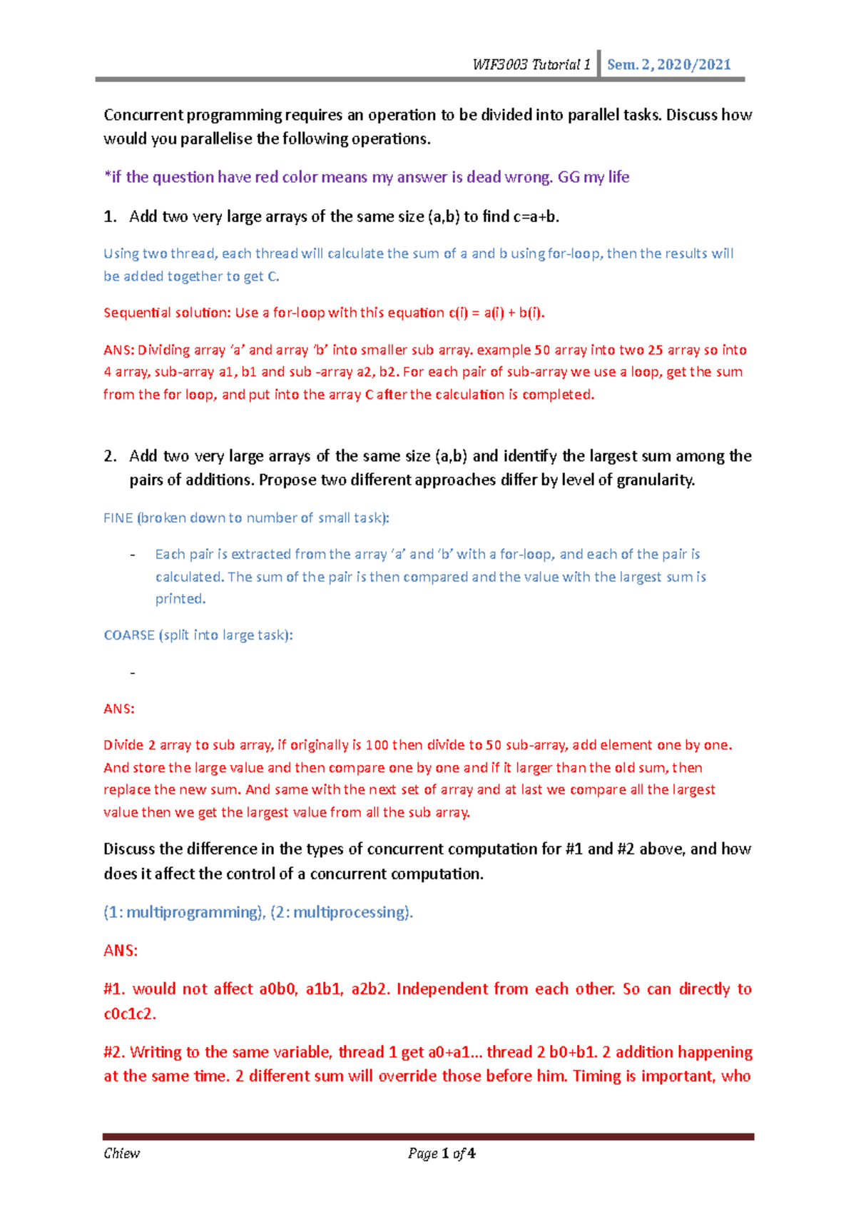 Tutorial 1 Concurrent Programming Requires An Operation To Be Divided