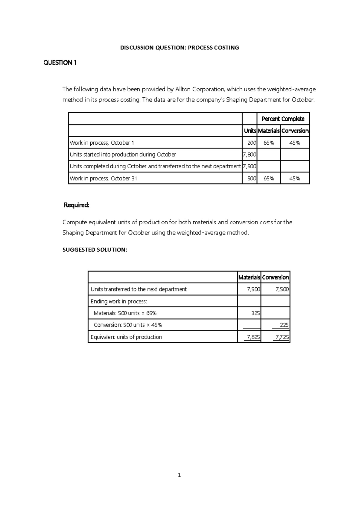 Process Costing - USEFUL FOR BEGINNERS - DISCUSSION QUESTION: PROCESS ...