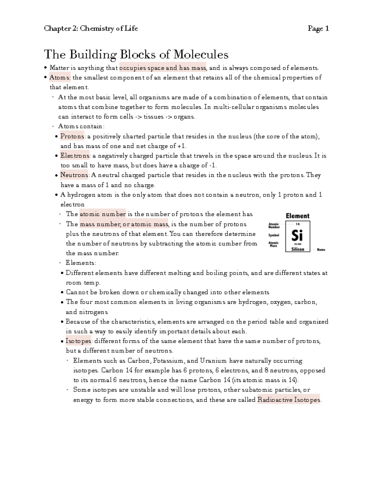 Chapter 2 - The Building Blocks of Molecules Matter is anything that ...