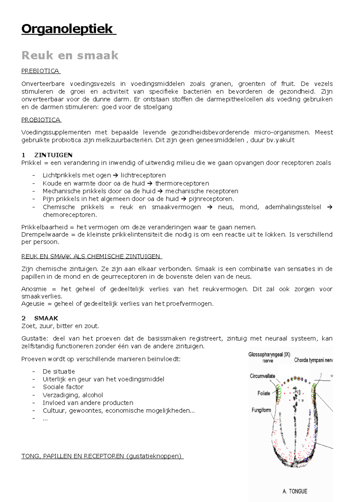 Samenvatting deel organoleptiek - Organoleptiek Reuk en smaak ...