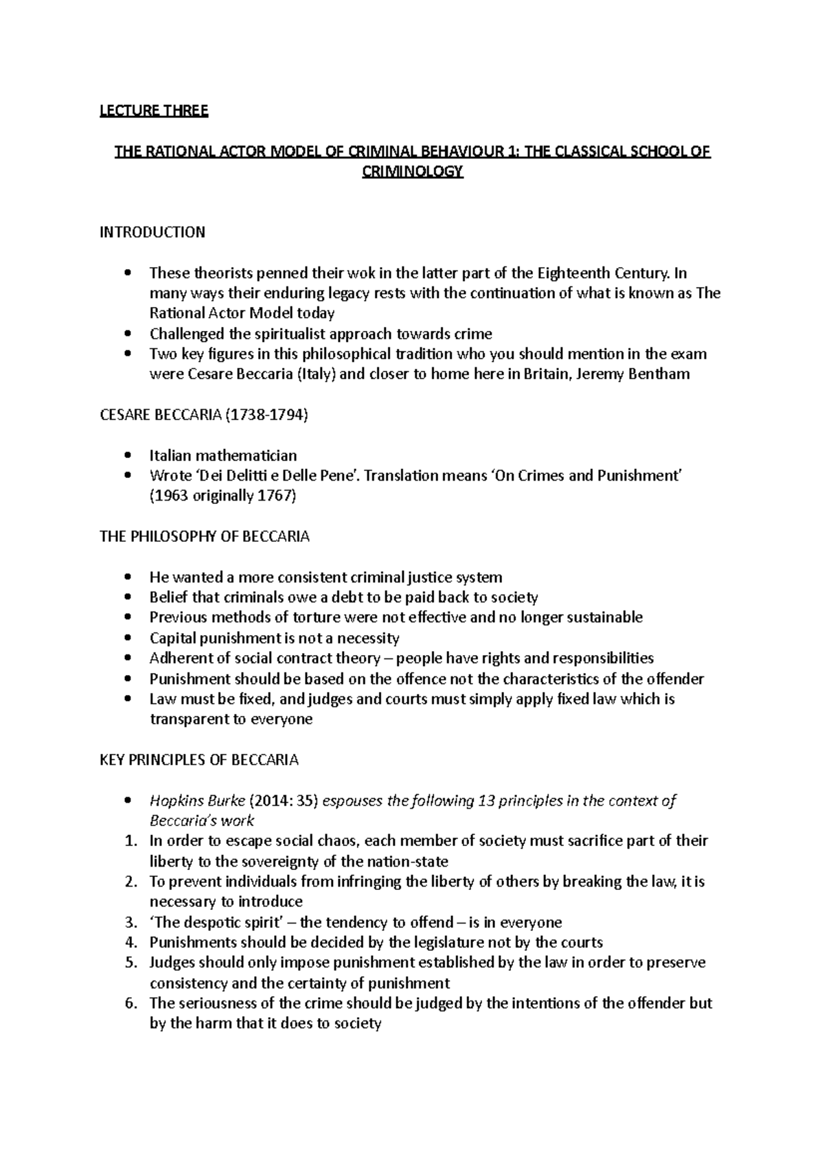 Lecture 3 - LECTURE THREE THE RATIONAL ACTOR MODEL OF CRIMINAL ...