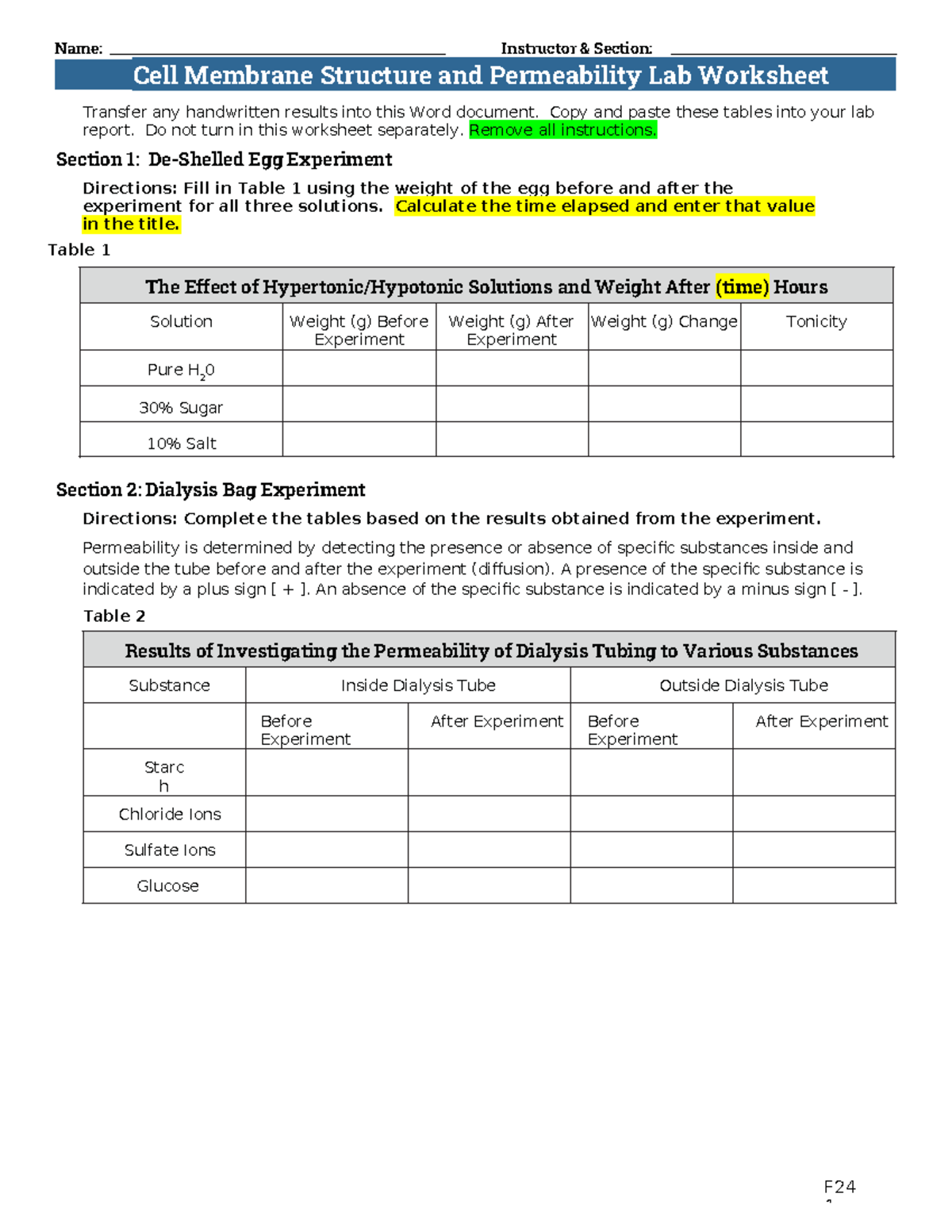 F24 Cell Membrane worksheet - Scientific Method Lab Worksheet Name ...