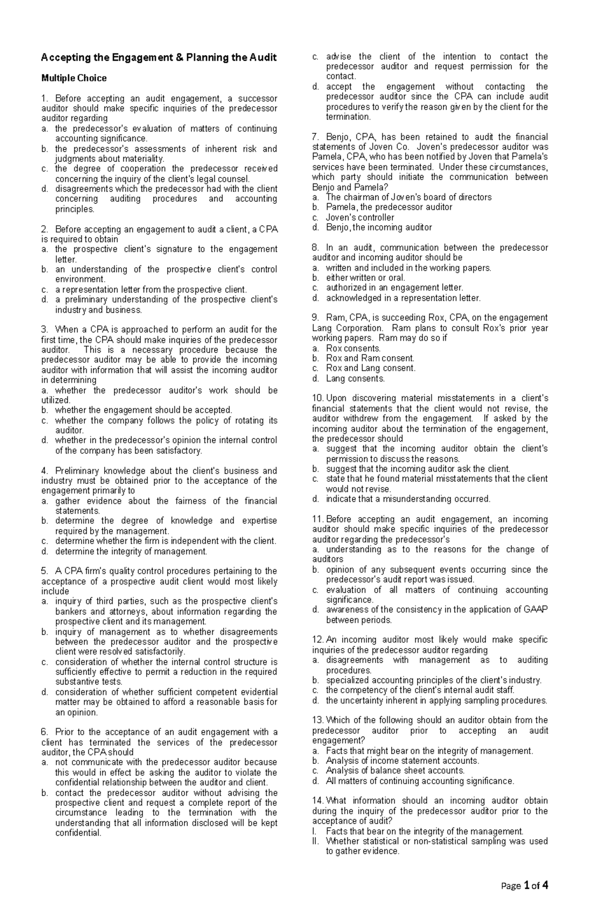 Accept-plan - Aud theo - Accepting the Engagement & Planning the Audit ...