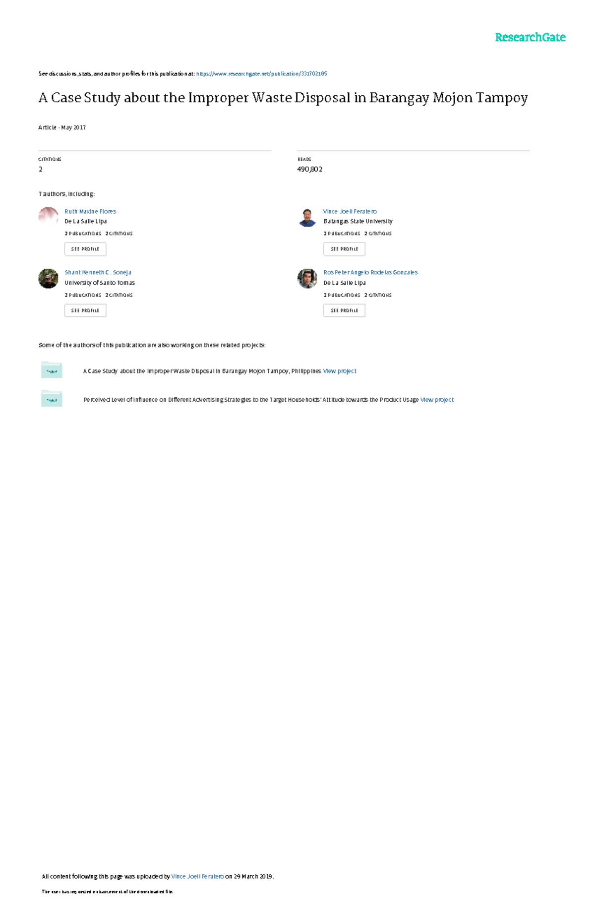 A Case Study about the Improper Waste Disposal in Barangay Mojon Tampoy ...