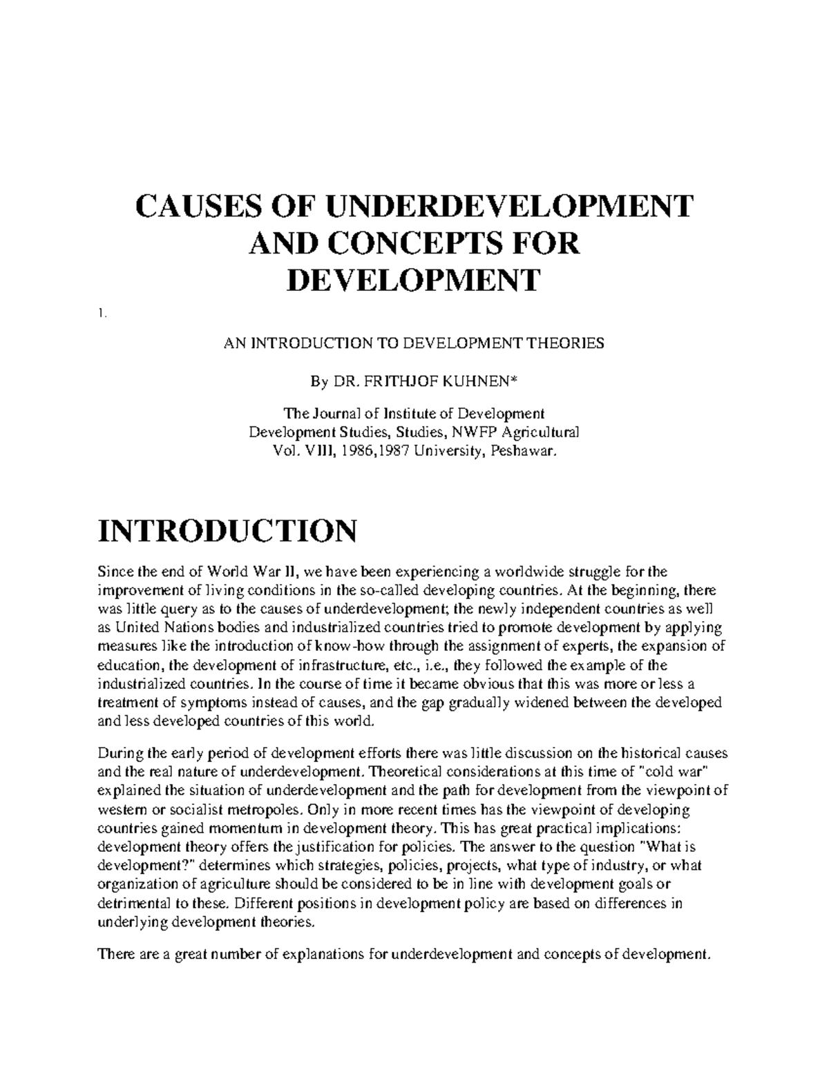 Underdevelopment and Concepts for Development - CAUSES OF ...