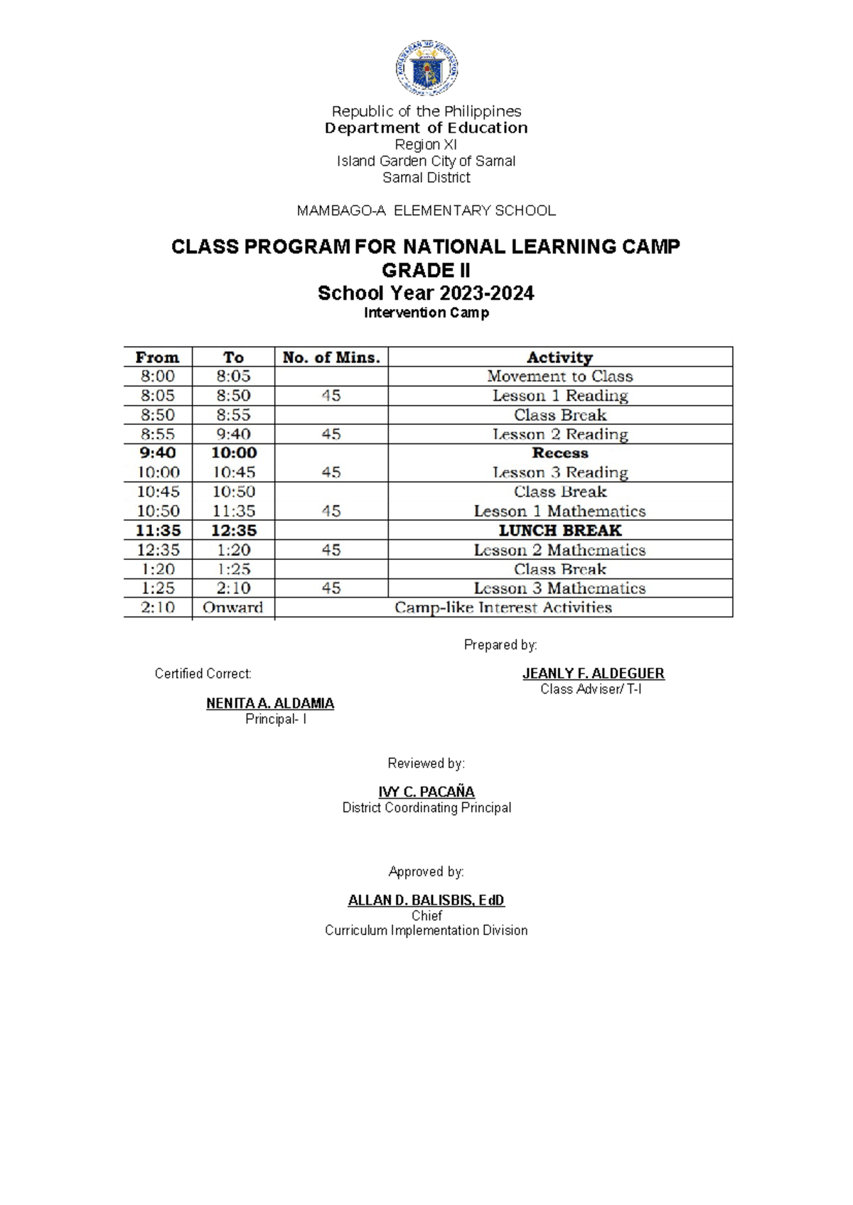 NLCclassprogram-2024 - Department of Education Region XI Island Garden ...
