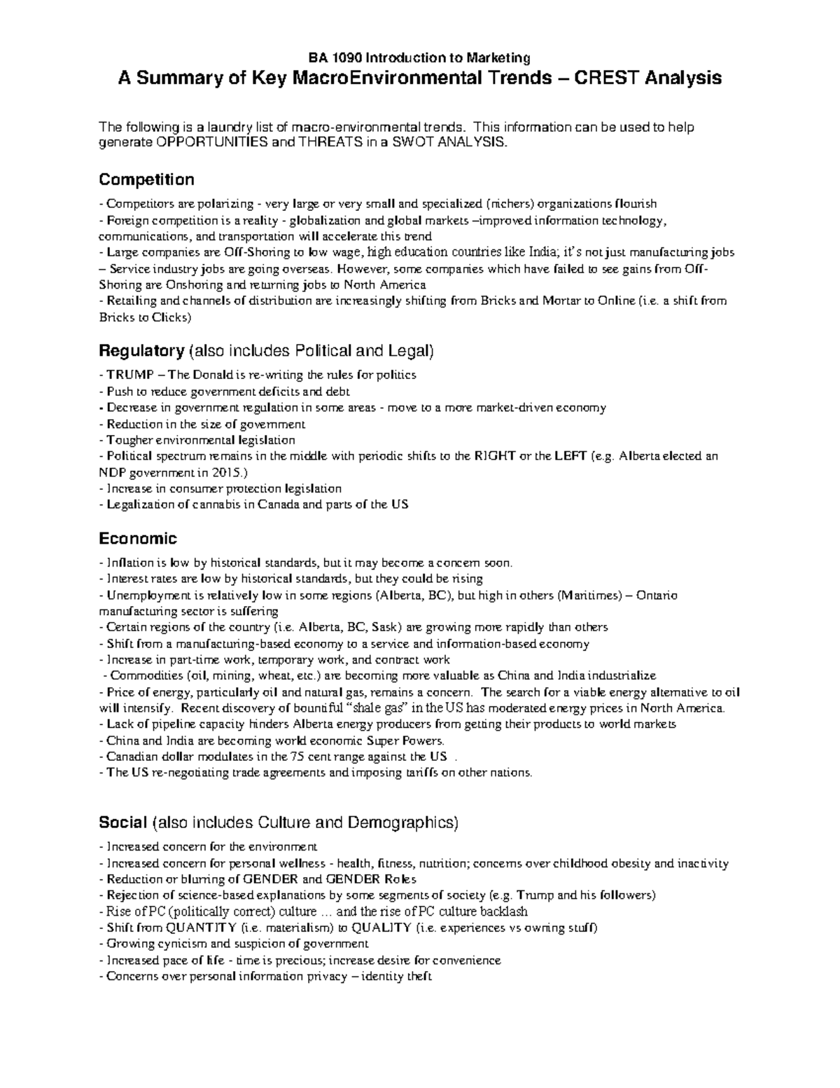 18BA1090macrotrends - A Summary of Key Macro Environmental Trends ...