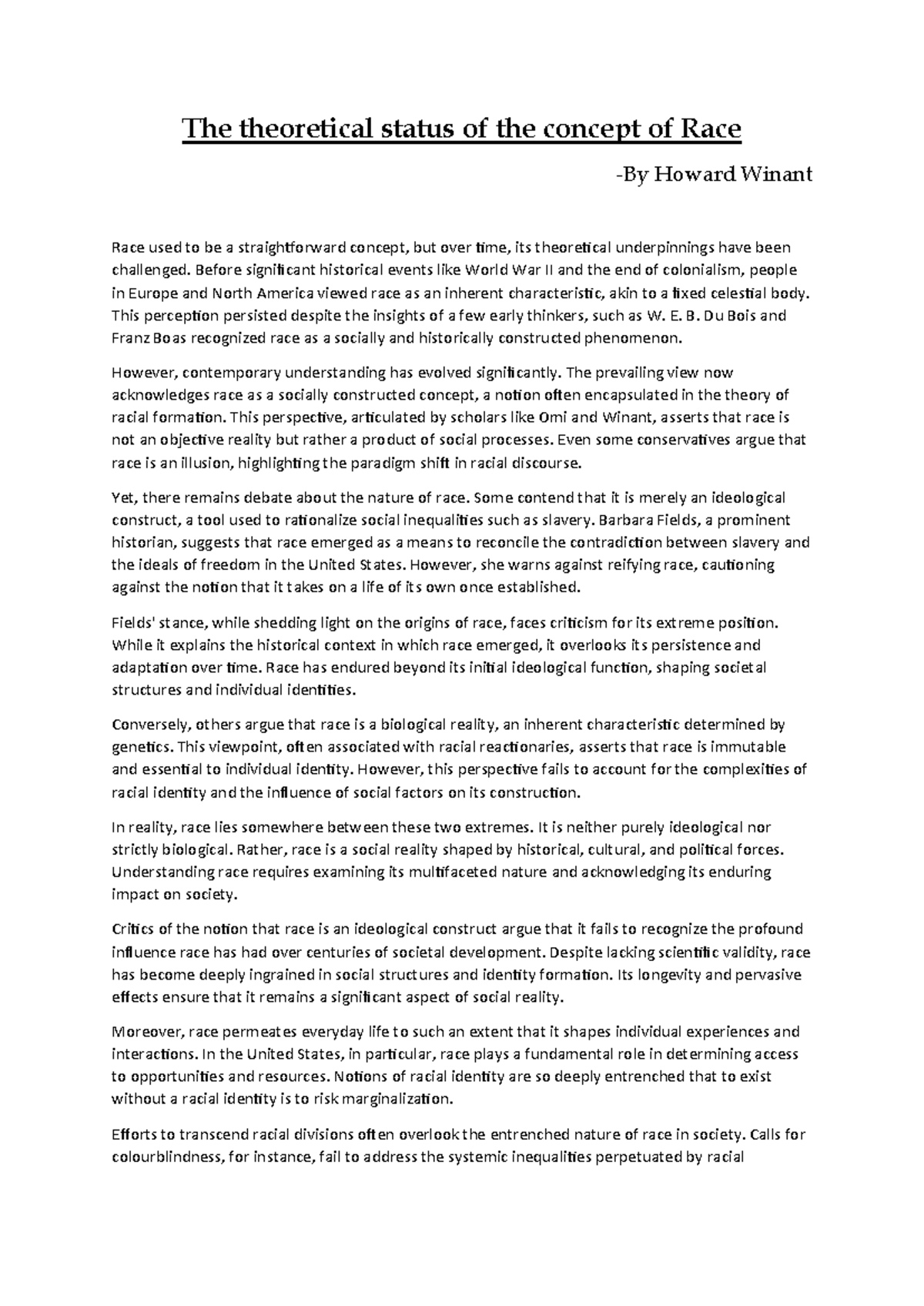 Race [CH-1] - Summary Sociology - The theoretical status of the concept ...