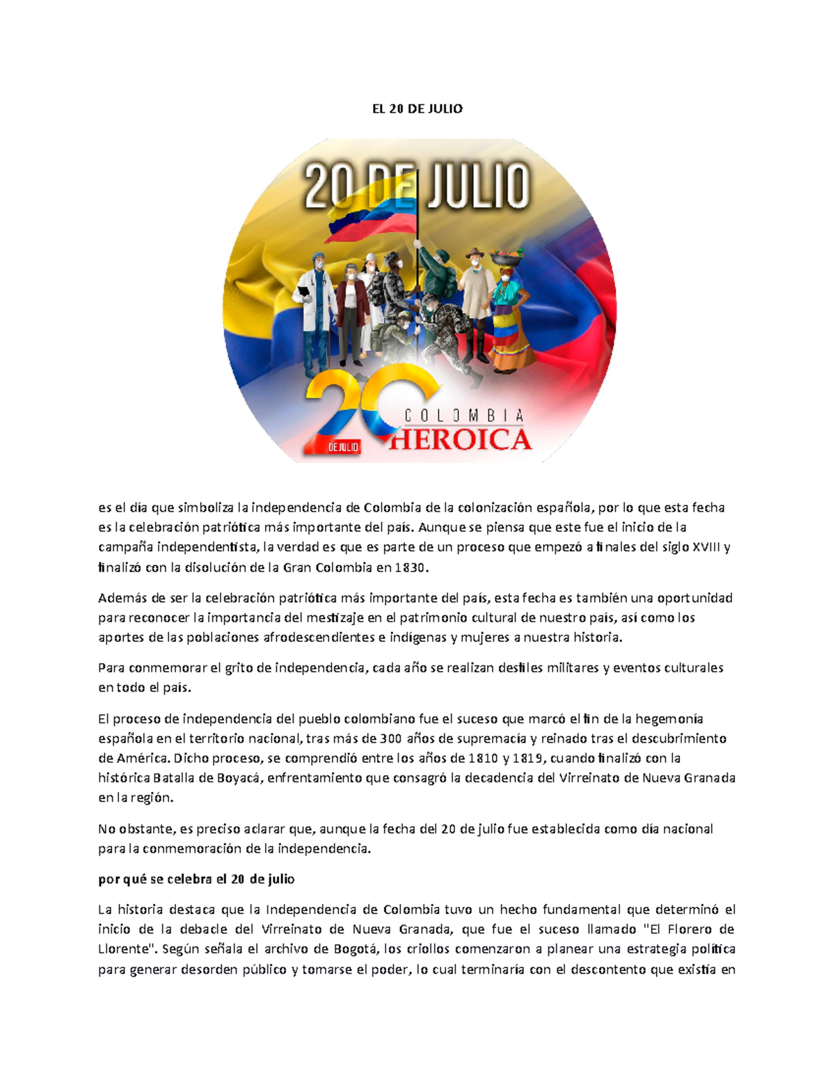 EL 20 DE Julio - es un buen trabajo - EL 20 DE JULIO es el día que ...