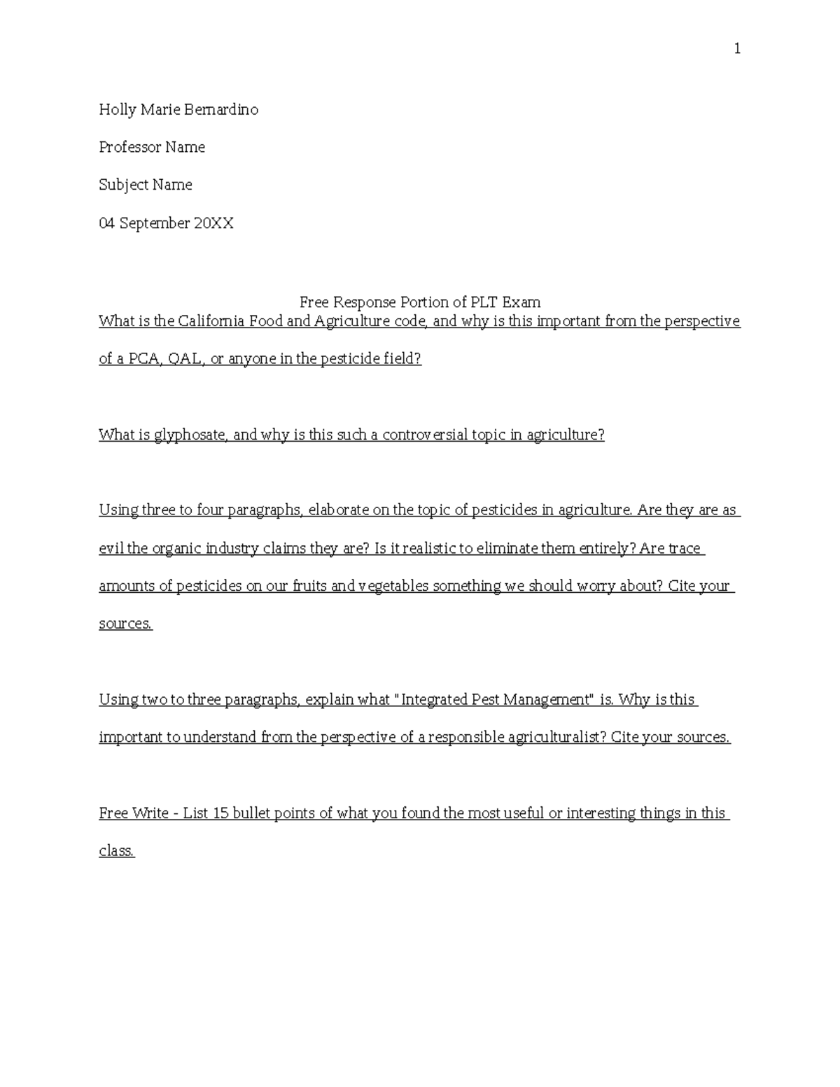 PLT Final Free Response Question - 1 Holly Marie Bernardino Professor ...