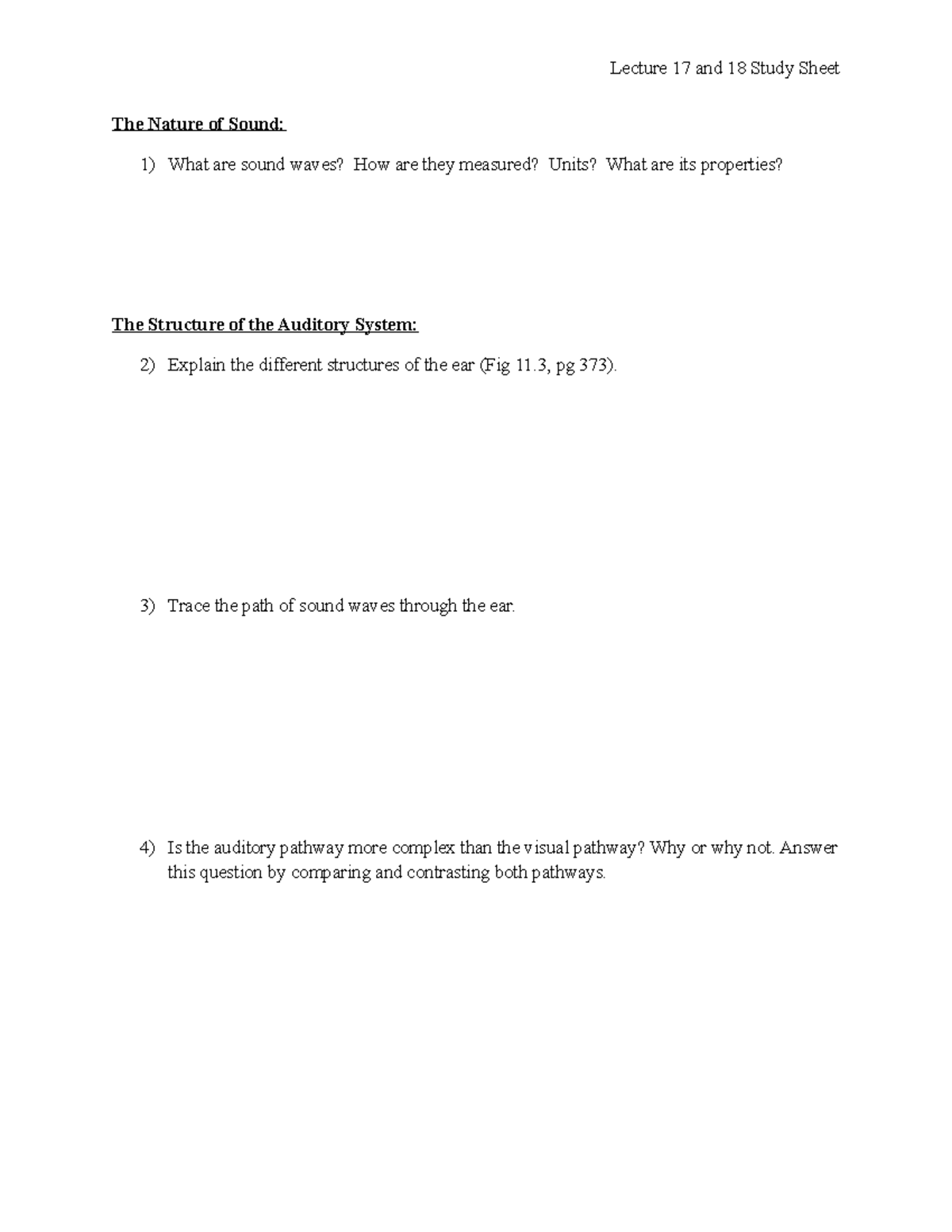 Lecture 17 and 18 study sheets - The Nature of Sound: What are sound ...