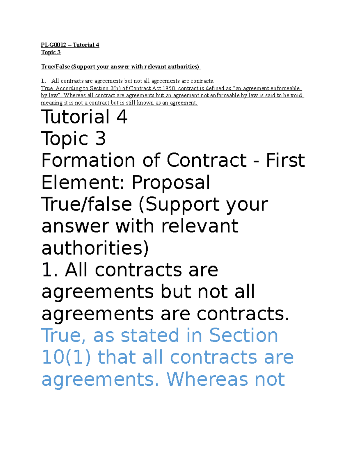 GPOL TUT 4 - Topic 3 (PART A) - PLG0012 – Tutorial 4 Topic 3 True/False ...