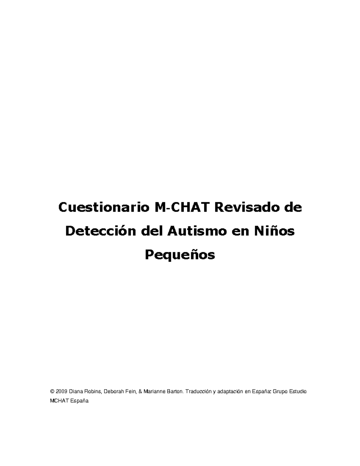 Cuestionario M-CHAT-1 - Cuestionario M‐CHAT Revisado de Detección del ...