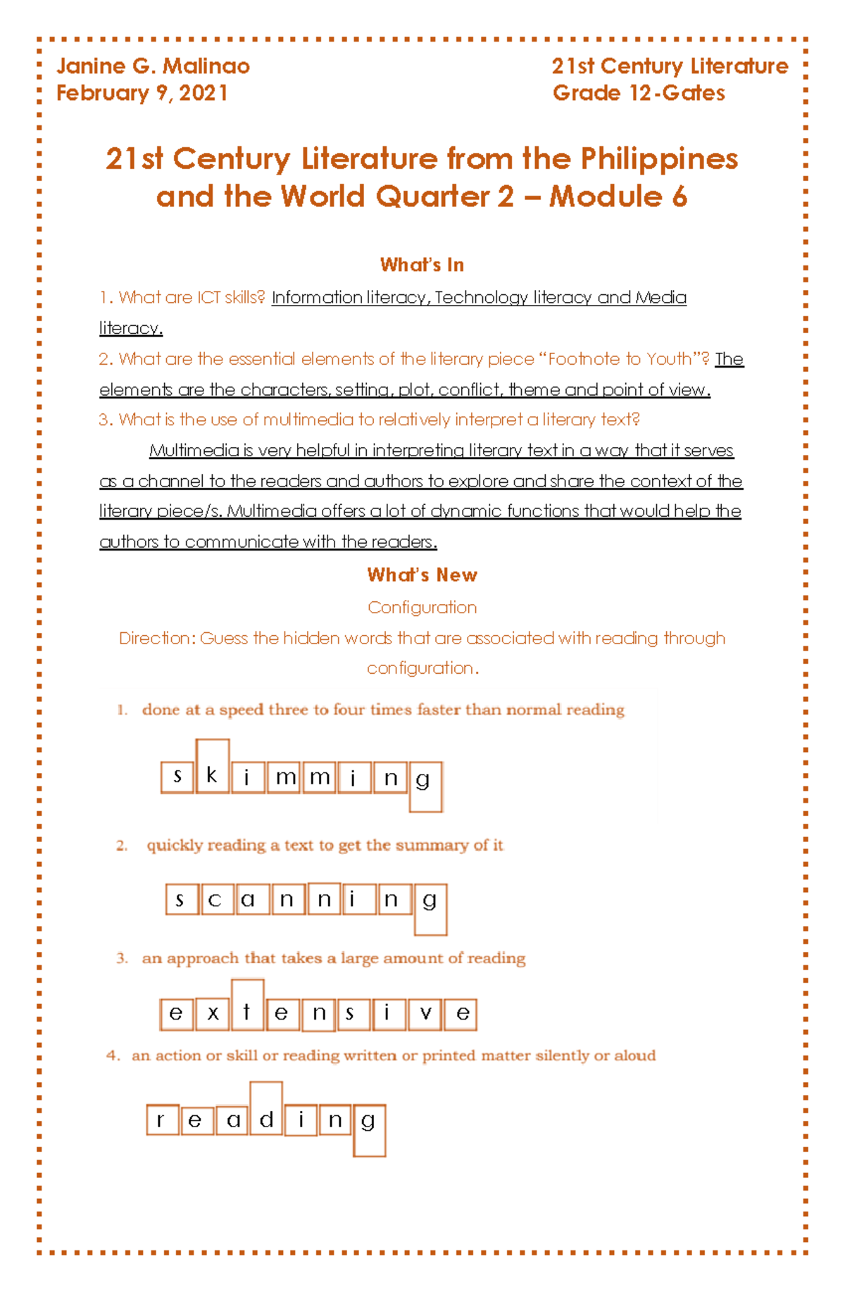 21st Century Module 6 - 21st Century Literature from the Philippines ...