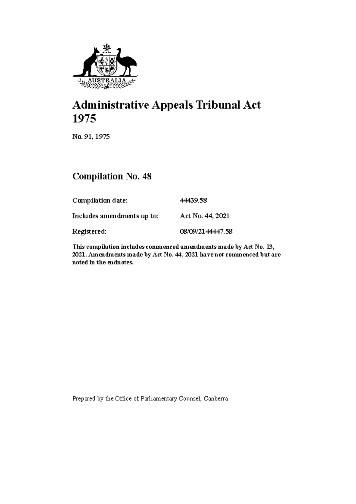 AAT Act 1975 (Cth) - ACT - Administrative Appeals Tribunal Act 1975 No ...