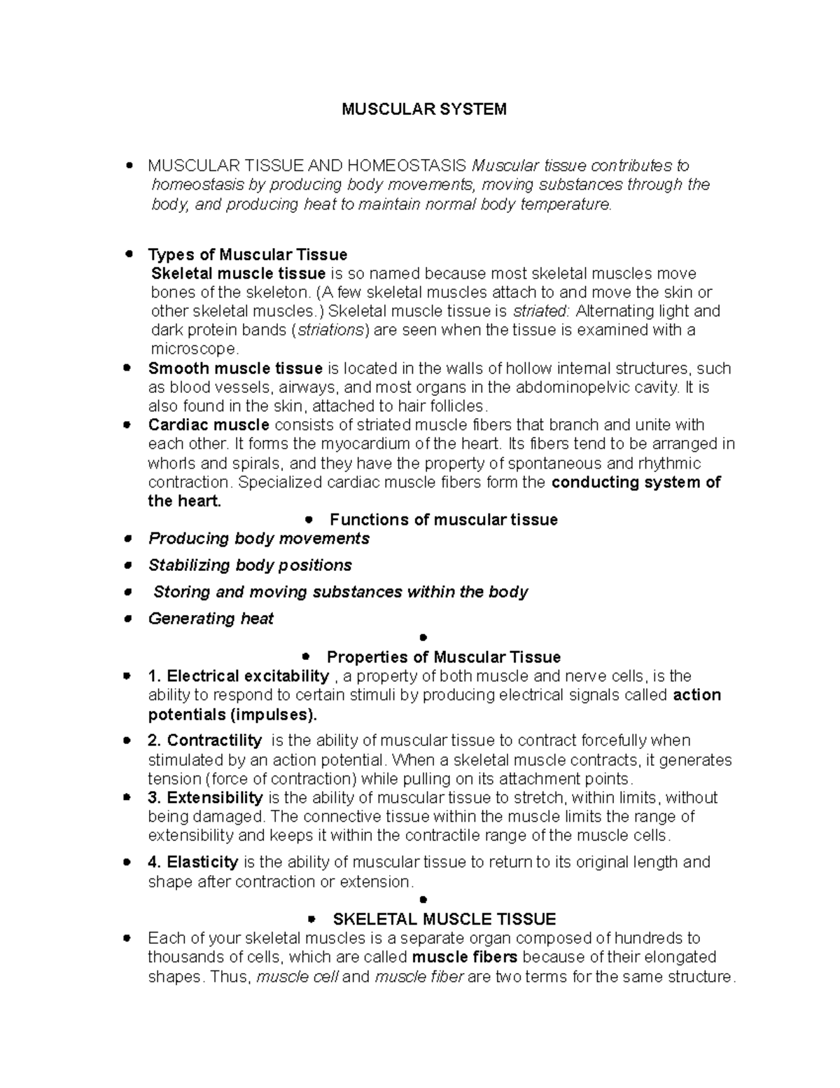 Muscular System - Nursing - BSU - Studocu