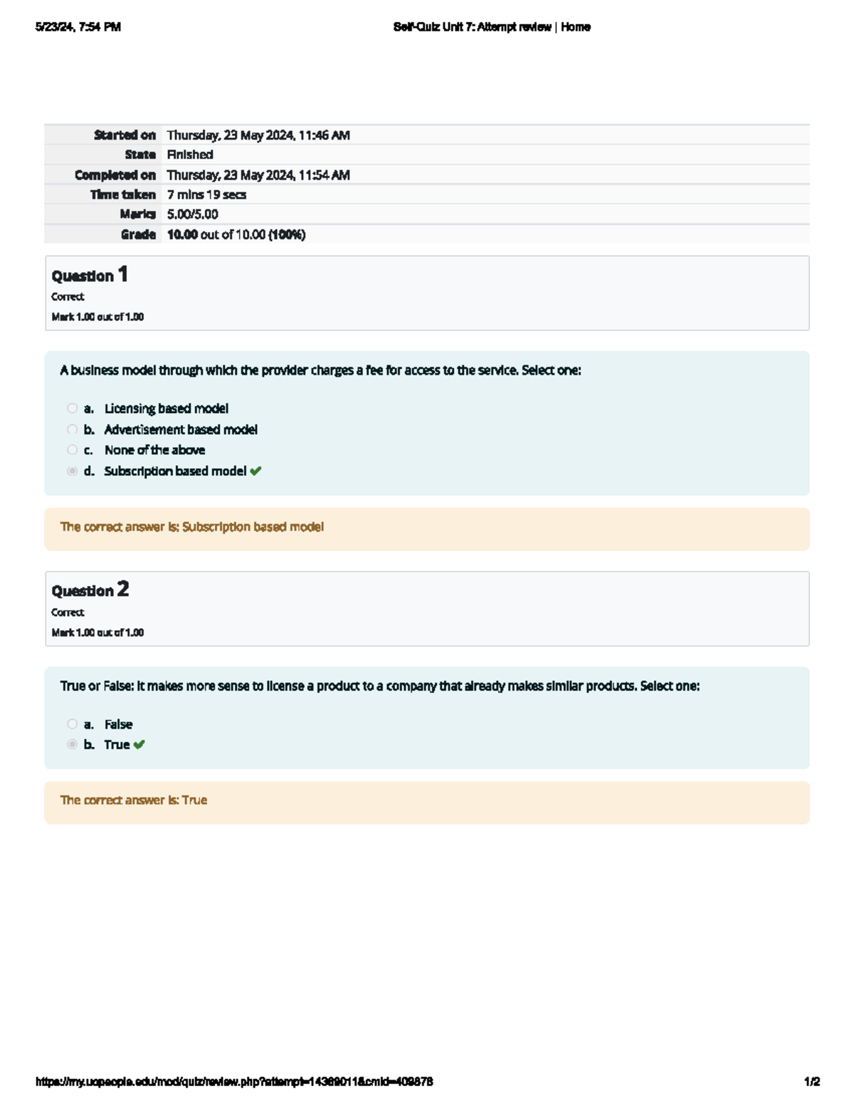 BUS 3303-01 - AY2024-T4 SELF QUIZ UNIT 7 Entrepreneurship 1 - 7:54 PM ...
