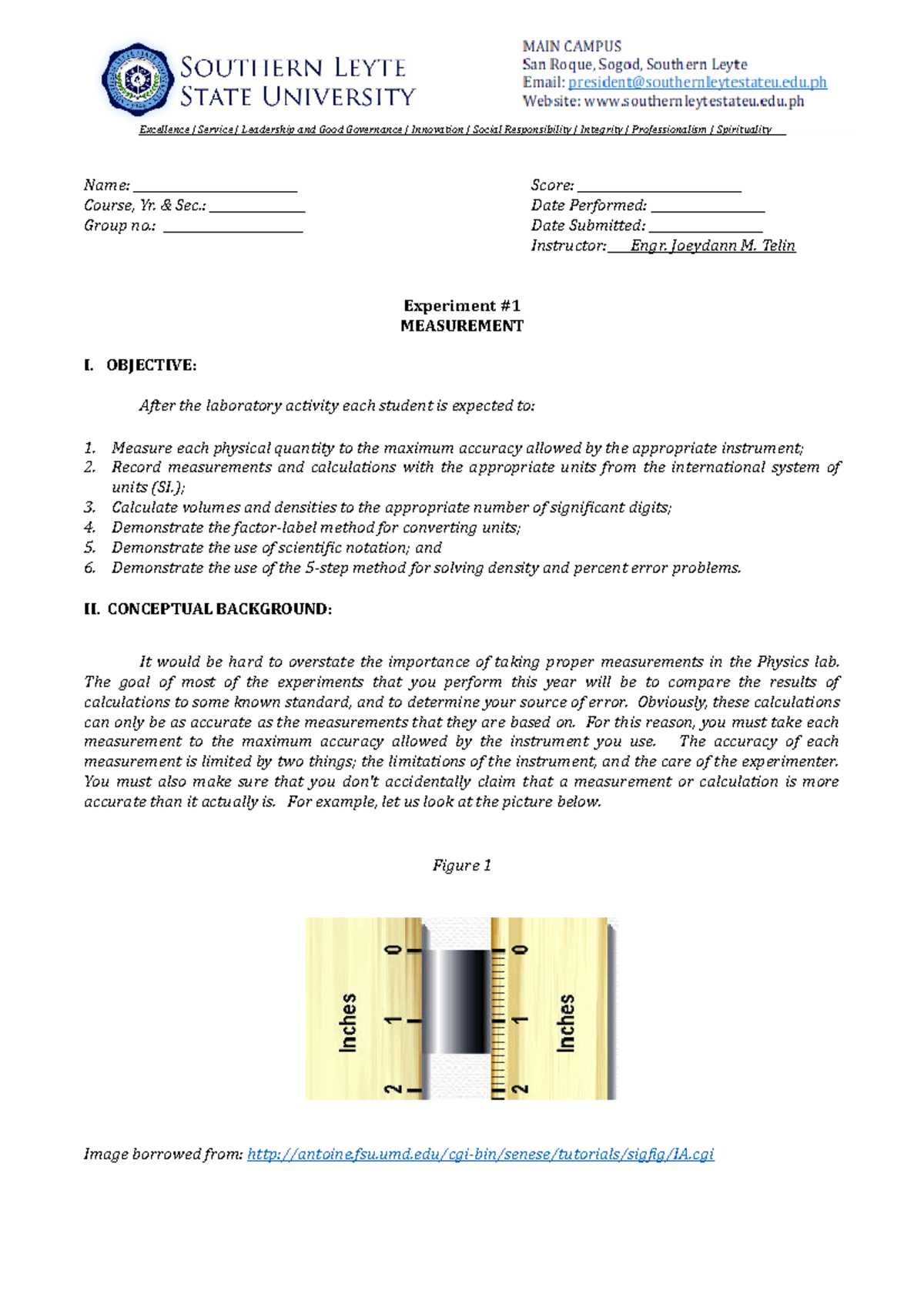 Phys Lab Exp 1 (2023) - Physics Experiment No. 1 - Name: __________________________ Score: - Studocu