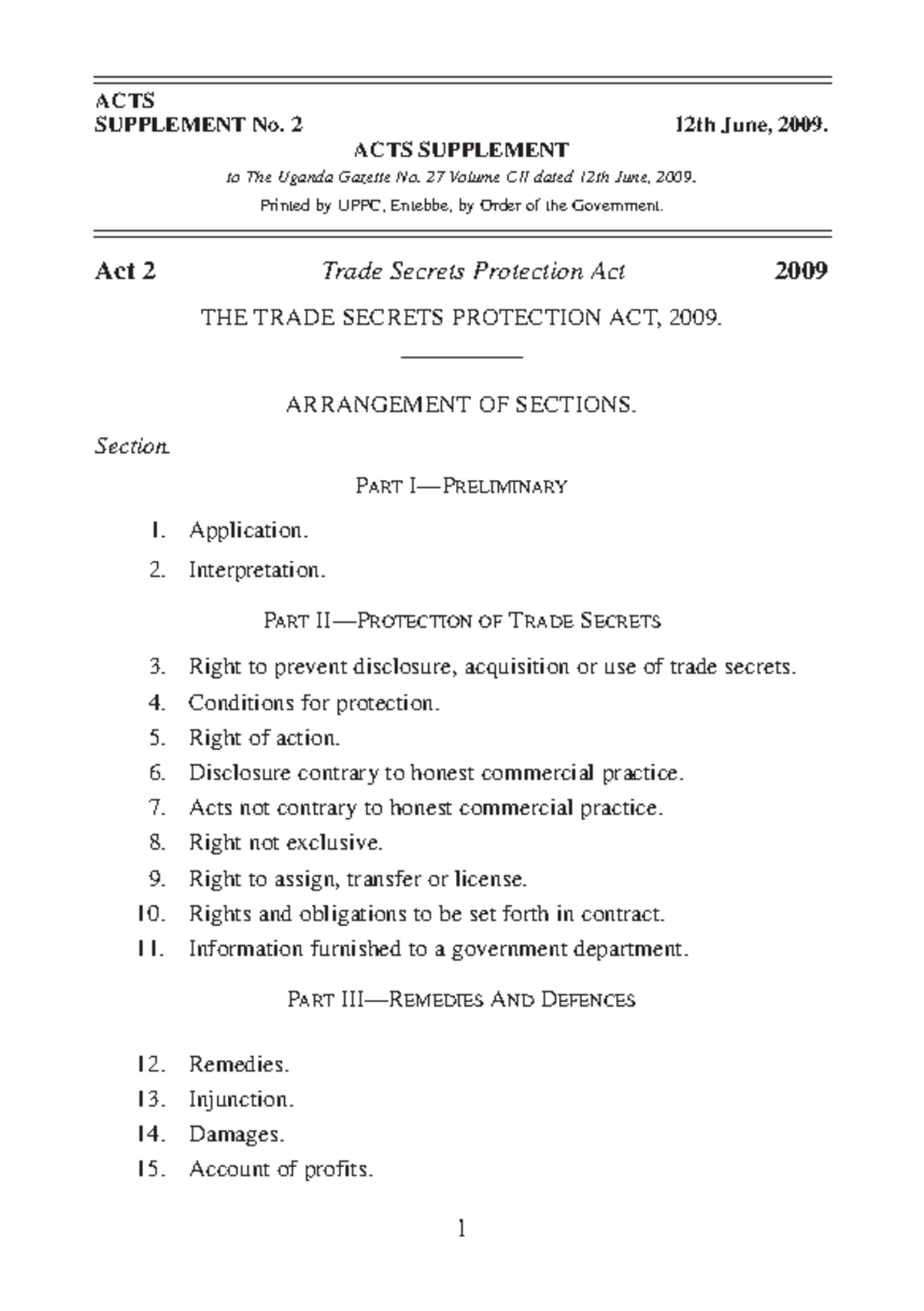 Act No.2 of 2009 Trade Secrets Protection Act - ACTS SUPPLEMENT No. 2 ...