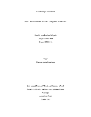 Matriz de psicopatologia y contexto-unidad 2 - Psicopatología y Contextos (403015A_954) Paso 2 ...