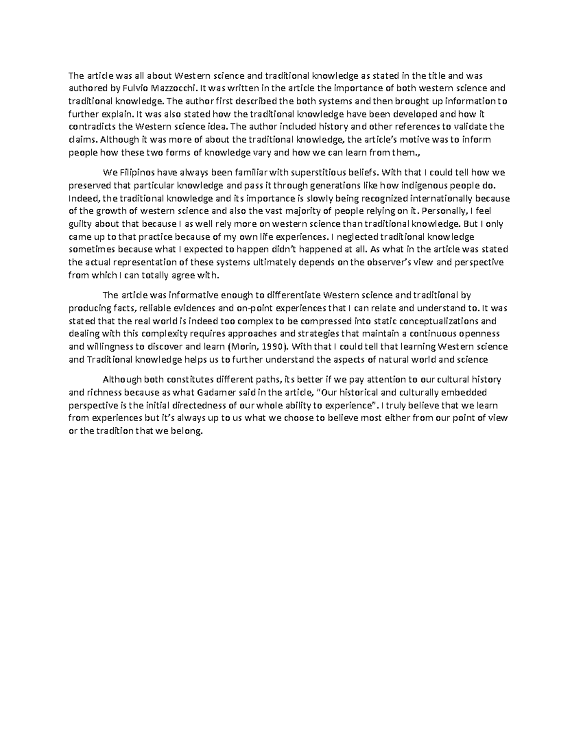 STS Activity 3 - STS notes about Western science and traditional - The ...