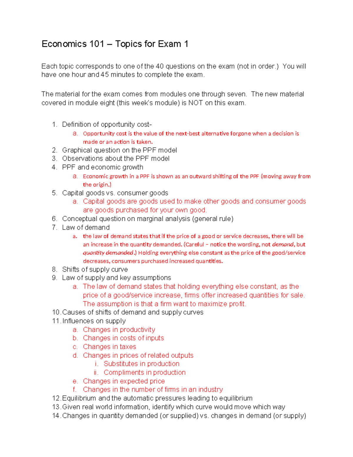 Topics for Exam 1 - ) You will have one hour and 45 minutes to complete ...