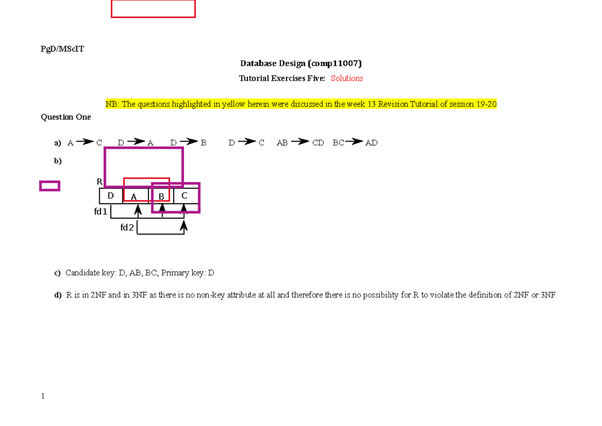 JF Tutorial 5 Normalisation Solutions 23Nov2021 - PgD/MScIT Database Design (comp11007) Tutorial ...