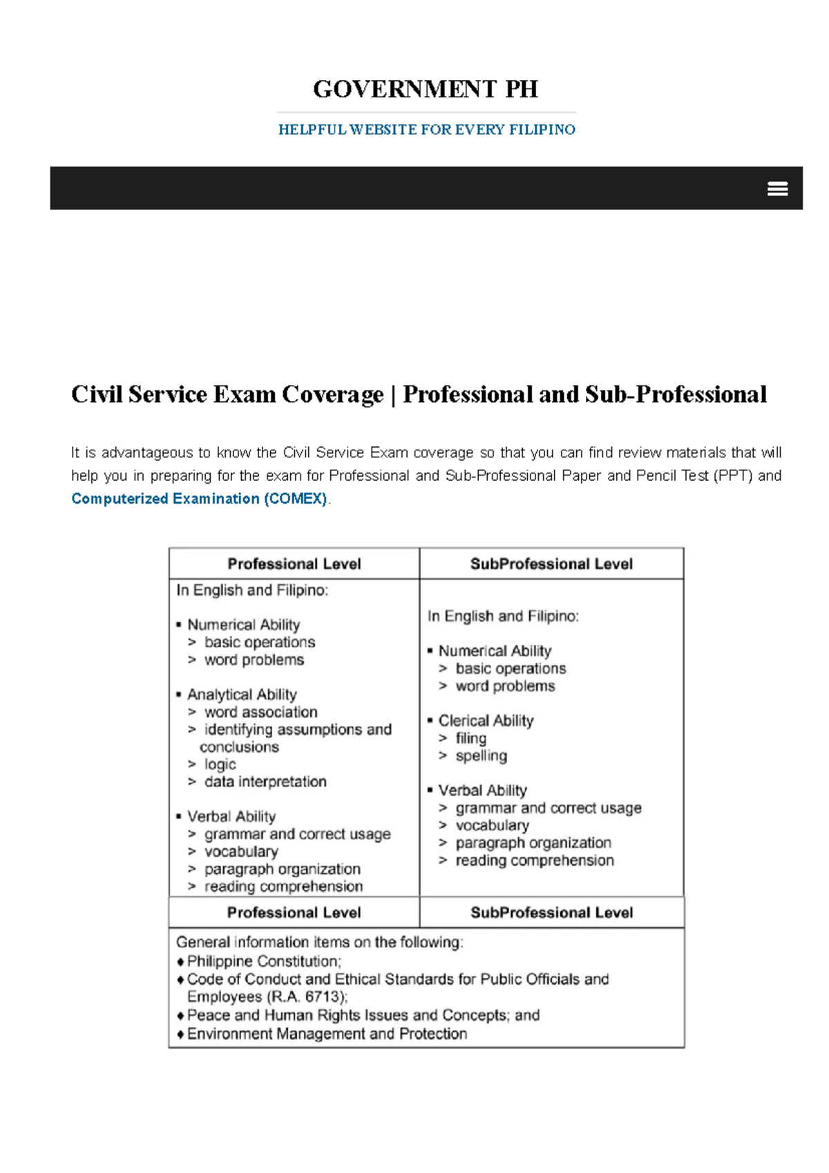 Governmentph-com-c - CSC - Civil Service Exam Coverage | Professional ...