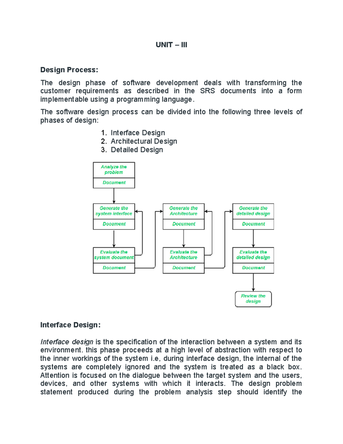 SE UNIT - 3 - Btech cse 2nd year 2nd sem - UNIT – III Design Process: The design phase of ...