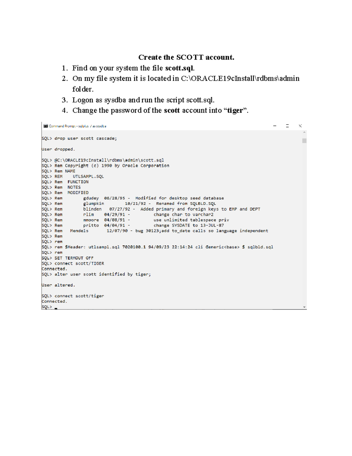 i G Create User Scott - CST2355 - Create the SCOTT account. Find on ...