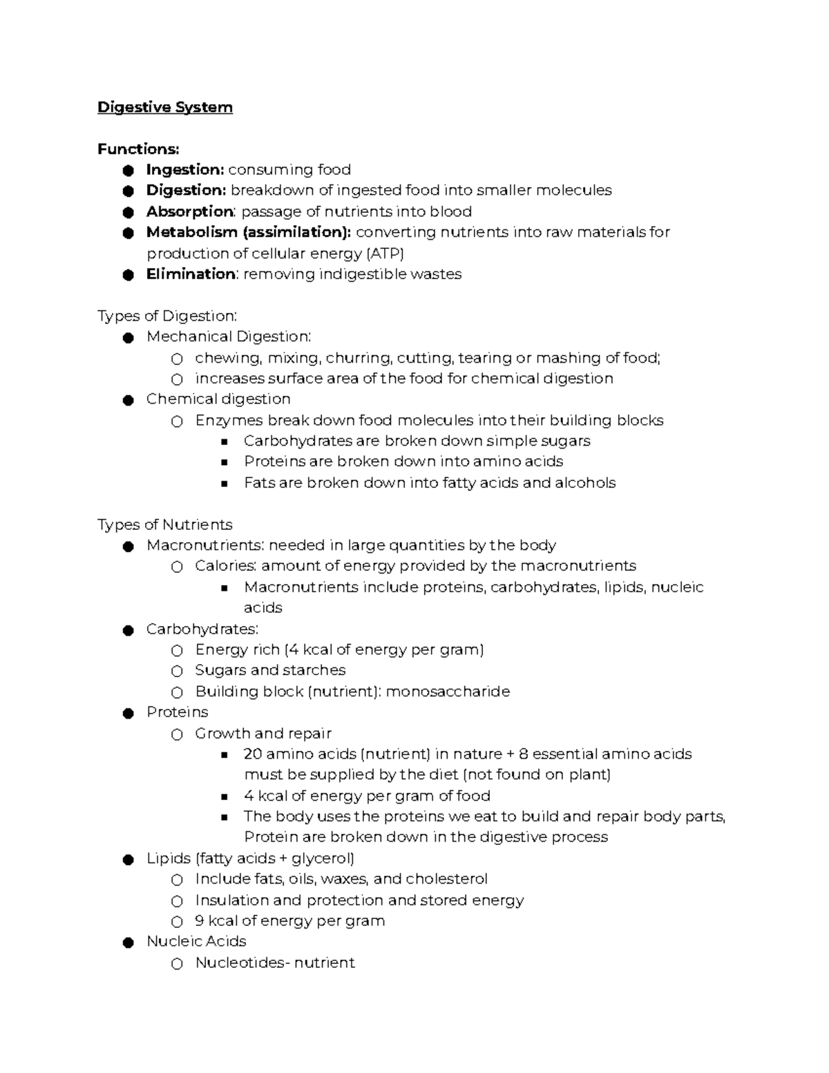 Digestive System - notes - Digestive System Functions: Ingestion ...
